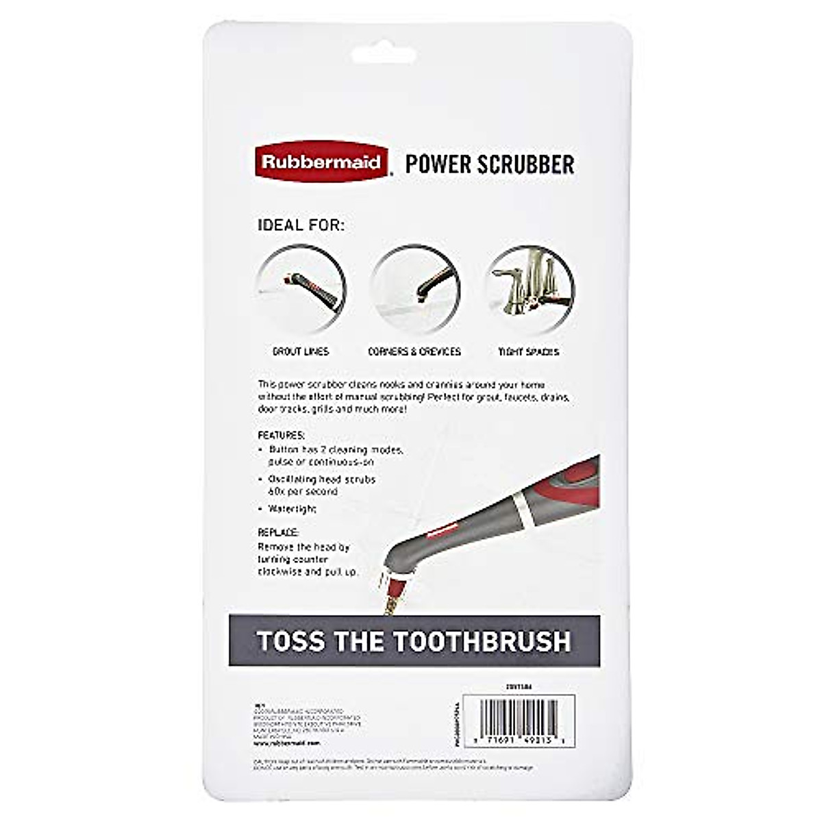 Rubbermaid Reveal Power Scrubber with Multi-Purpose & Grout Head, Cordless Electric Battery Powered Scrub Brush, Water Resistant, for Home/Kitchen/Bathroom/Grout/Tile/Shower/Tub