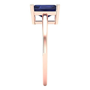 Clara Pucci 2.0 ct Emerald Cut Solitaire Simulated Blue Sapphire Engagement Bridal Promise Anniversary Ring 18K Rose Gold Size 3.5