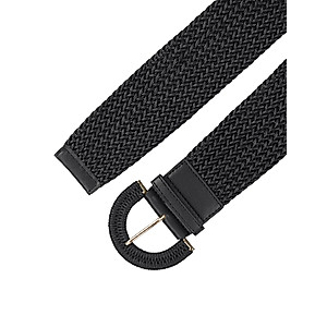 Allegra K Womens Wide Woven Waist Belts Braided Belts for Dress Chunky Buckle 60-90cm/23.62-35.43" Black