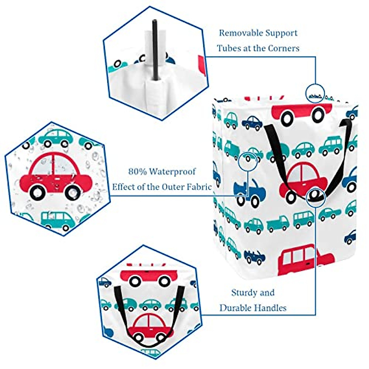 Driving Cars Print Collapsible Laundry Hamper, 60L Waterproof Laundry Baskets Washing Bin Clothes Toys Storage for Dorm Bathroom Bedroom