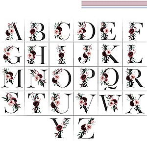 Floral Canvas Bags Gifts for Bridesmaid - Initial Tote Wedding Bag for Bridal Shower - Engagement Shoulder Totes Bags for Women - Bachelorette Party Gift for Girl - 15"x16" Large Bag C2 (Initial #A)