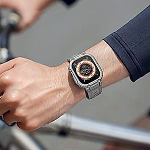 Fintie Compatible with Apple Watch Ultra 2/Apple Watch Ultra1 49mm Band with Bumper Case, Rugged Men Sport Bands with Protective Cover, Gray