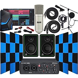 Presonus AudioBox 96 USB 2.0 Audio Interface with Mackie CR3-X BT Pair Studio Bluetooth Monitors 24 Pack Acoustic Soundproof Studio Foam Wedges Sound Insulation Panels