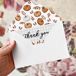 Artoid Mode 24 Pack Pumpkin Leaves Thank You Cards Fall Greeting Cards Gift With Envelope Sticker Blank Note Cards for Birthday Wedding Baby Shower Bridal Shower, 4 x 6 Inch