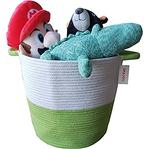 Apajou Large Cotton Rope Basket (12.5” x 16” x 15”) - Round Woven Storage Organizer Baby Basket Bin with Sturdy Handles - for Blankets, Toys, Laundry, Nursery, and More