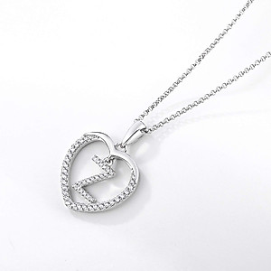 JO WISDOM Women Heart Necklace,925 Sterling Silver 26 Initial Letters Alphabet Z Pendant Necklace with 3A Cubic Zirconia Personalized Jewelry Gift