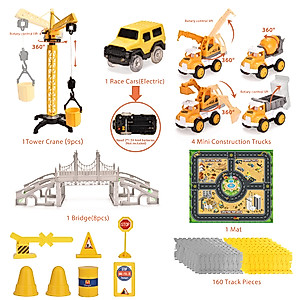 Construction Race Tracks for Kids Toys for Boys,Slot Car Race Track Sets 5 Car Toys Trucks and DIY Track,Construction Car Site Vehicles Toy Set for Ages 3 4 5 6 7 8+ Year Old Girls Boys