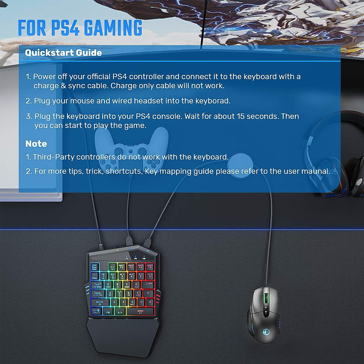 Keyboard and Mouse Combo Set Adapter for PS4 / Switch/Xbox One, IFYOO KMAX2 Plus Game Console Wired Converter Compatible with Fortnitee/PUBGG/Rainbow Six Siege and Other FPS Shooting Games