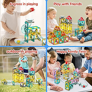 Magnetic Tiles Building Blocks for Kids, Marble Run Race Track Magnet Building Toys Educational Stem Toys for Age 3 4 5 6 7 8+ Year Old Girls Boys Birthday Gift Yellow (Standard Edition 74PCS)