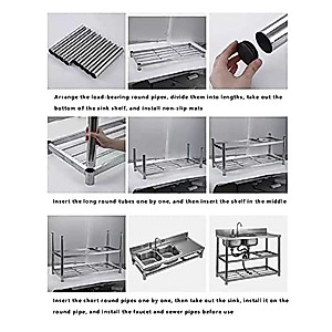 ORNBDDM Commercial Stainless Steel Sink，Stainless Steel Utility Sink,Single Bowl Commercial Kitchen Sink w/Workbench, Utility Kitchen Sinks W/Faucet/Drain Kit 90 * 50 * 80cm/35.4 * 19.7 * 31.5in A