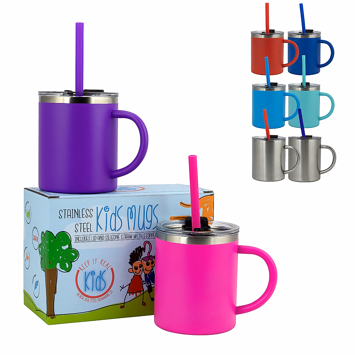 Real Deal Steel "Keep it Real Kids Mugs - 100% Lead and BPA Free Kids Coffee Mug for Hot Chocolate - Set of 2