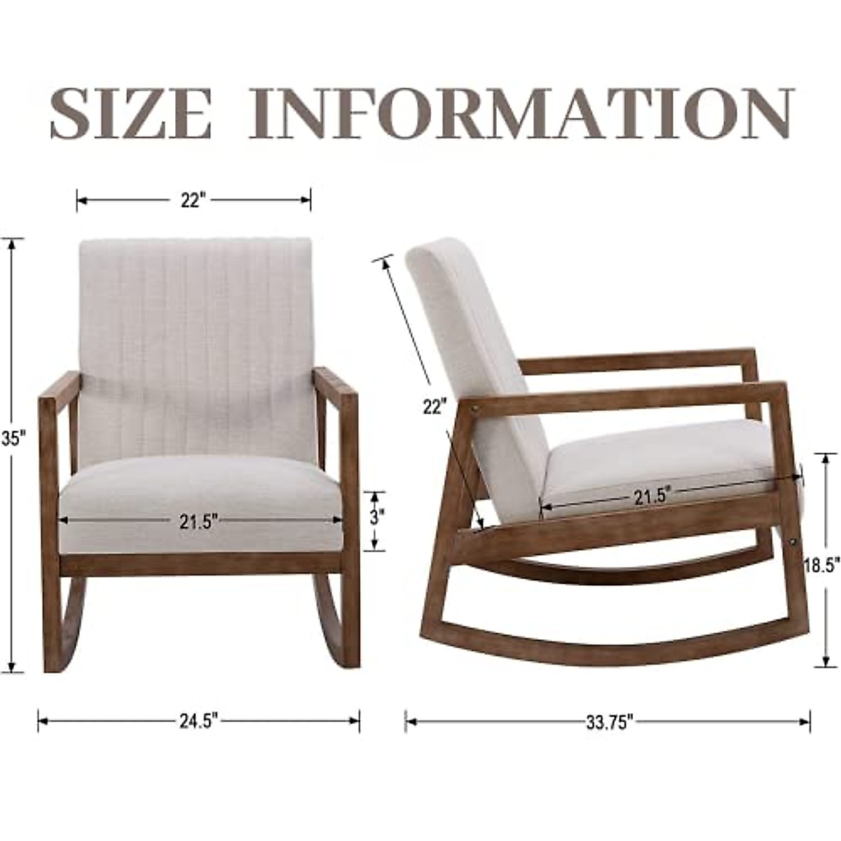 CIMOO Rocking Armchair for Nursery Mid Century Modern Recliner Accent Chair Comfy Lounge Arm Chair for Bedroom/Living Room, Linen Beige, rocking chair-linen