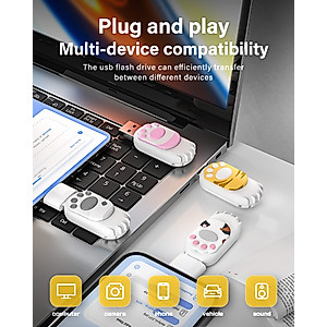USB Flash Drive 128GB Cat Paw Pink Flash Drives Cute Mini Thumb Drive USB 2.0 Memory Stick Pendrive USB Storage Zip Drive 360°Rotation Spin Jump Drive