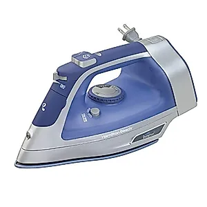 Hamilton Beach Steam Iron & Vertical Steamer for Clothes with Scratch-Resistant Durathon Soleplate, 8' Retractable Cord, 3-Way Auto Shutoff, Anti-Drip, Self-Cleaning, 1500 Watts, Blue