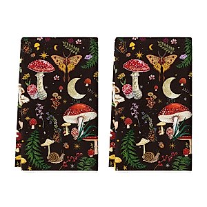 Artoid Mode Black Modern Mushroom Kitchen Towels Dish Towels, 18x26 Inch Cute Botanic Farmhouse Decoration Hand Towels Set of 2
