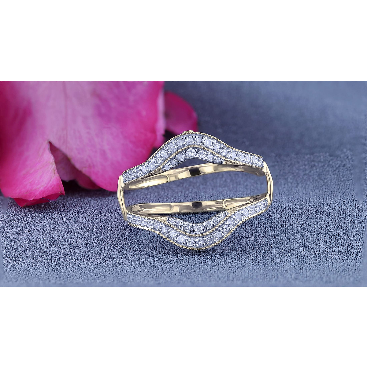 Dazzlingrock Collection 0.52 Carat (ctw) 14K White Diamond Ladies Wedding Enhancer Guard Ring 1/2 CT, Yellow Gold, Size 8.5