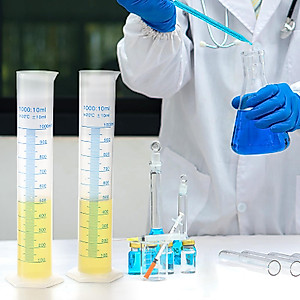 Bekith 4 Pack 1000ml Plastic Graduated Cylinder with Stable Base, Plastic Measuring Cylinder 2-Sided Marking Lab Cylinders, Clear Measuring Cylinder for Science Projects, Laboratory Supplies