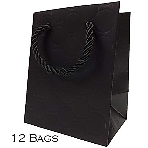 MODEENI 12 Extra Small Gift Bags with Handles Black Little Paper Bags Mini 4x3x5 Premium Quality Fancy Cute Modern Circle Embossed for Jewelry Merchandise Charms Wedding Shopping
