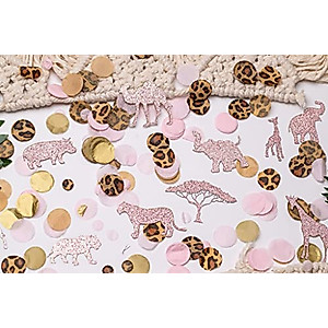 Pink Safari Baby Shower Decorations for Girl, Pink Wild One Party Supplies, Animal Confetti 525 pieces