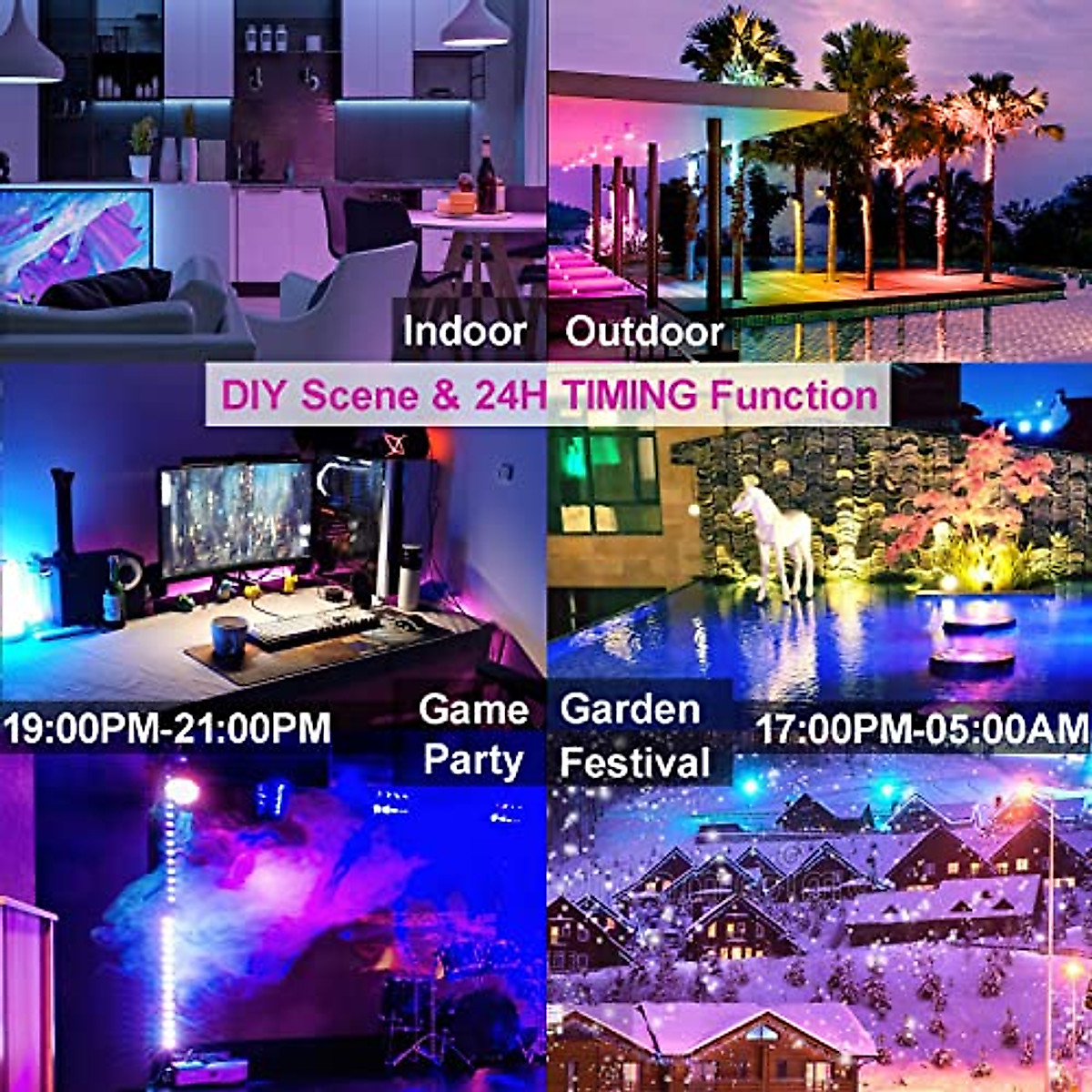 LED Flood Light Outdoor 800W Equivalent, Bluetooth Smart Color Change Landscape Lighting, DIY-Scene+RGB Colors+Warm White 2700K - APP & Group Control & Timing, IP66 Waterproof US 3-Plug Up Light 4Pack