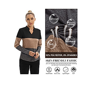 COOrun Long Sleeve Workout Shirts for Women Yoga Athletic Casual Tops Gym Running Breathable Shirt Quick Dry 2_Black_Brown_Dark Gray XX-Large