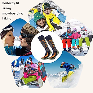 Ski Socks 2 Pairs Pack,Knee High Socks for Men Women Unisex Thick Snow Skiing Snowboard Socks (Fits womens 6-13, fits mens 7-12, Black +Blue)