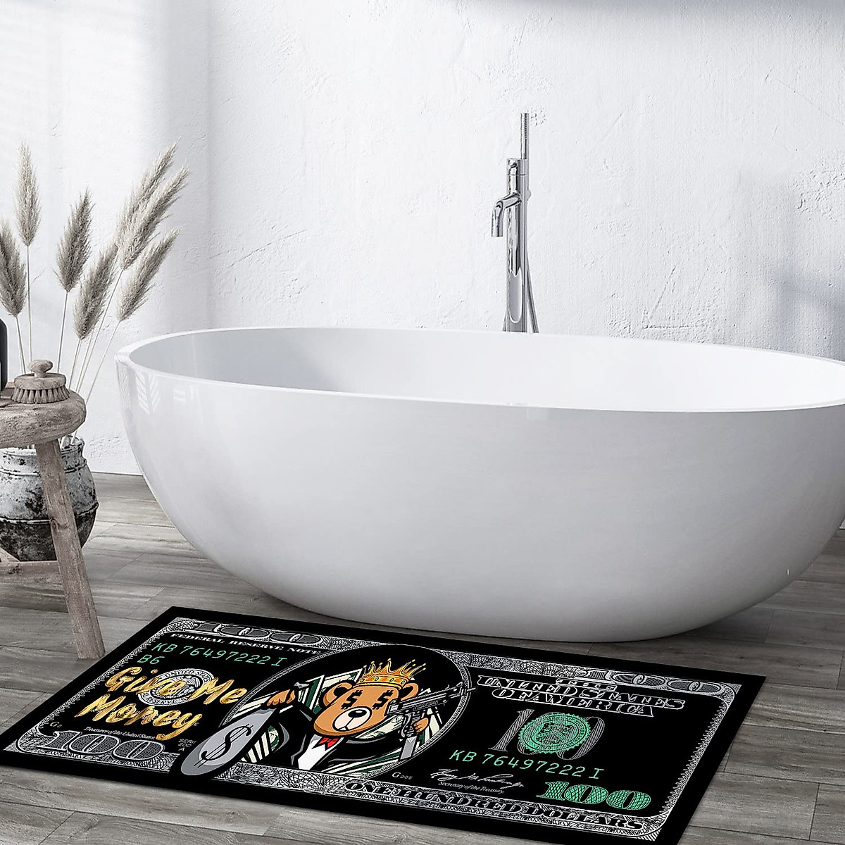 JUST BREATHE Black Money Rugs 100 Dollar Bill Rug Give Me Money Fun Bear Runner Rug 59"x24"