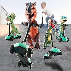 DINOBROS Dinosaur Scooter Toys Pull Back Cars Mini Finger Kick Scooters Boy Toy Age 3 4 5 6, Dino Gift Sets for Kids 4-Pack