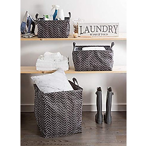 DII Collapsible Waterproof Chevron Laundry Bins, Medium Rectangle, Black/White, 2 Piece