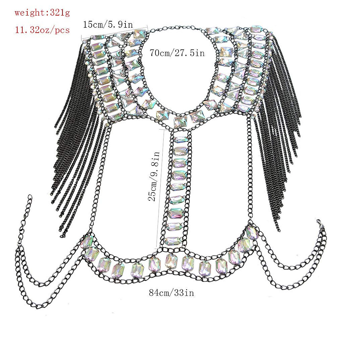 Connie Cloris Women Sexy Jewelry Night Shop Costume Shoulder Body Chain (Black -Shoulder body chain)