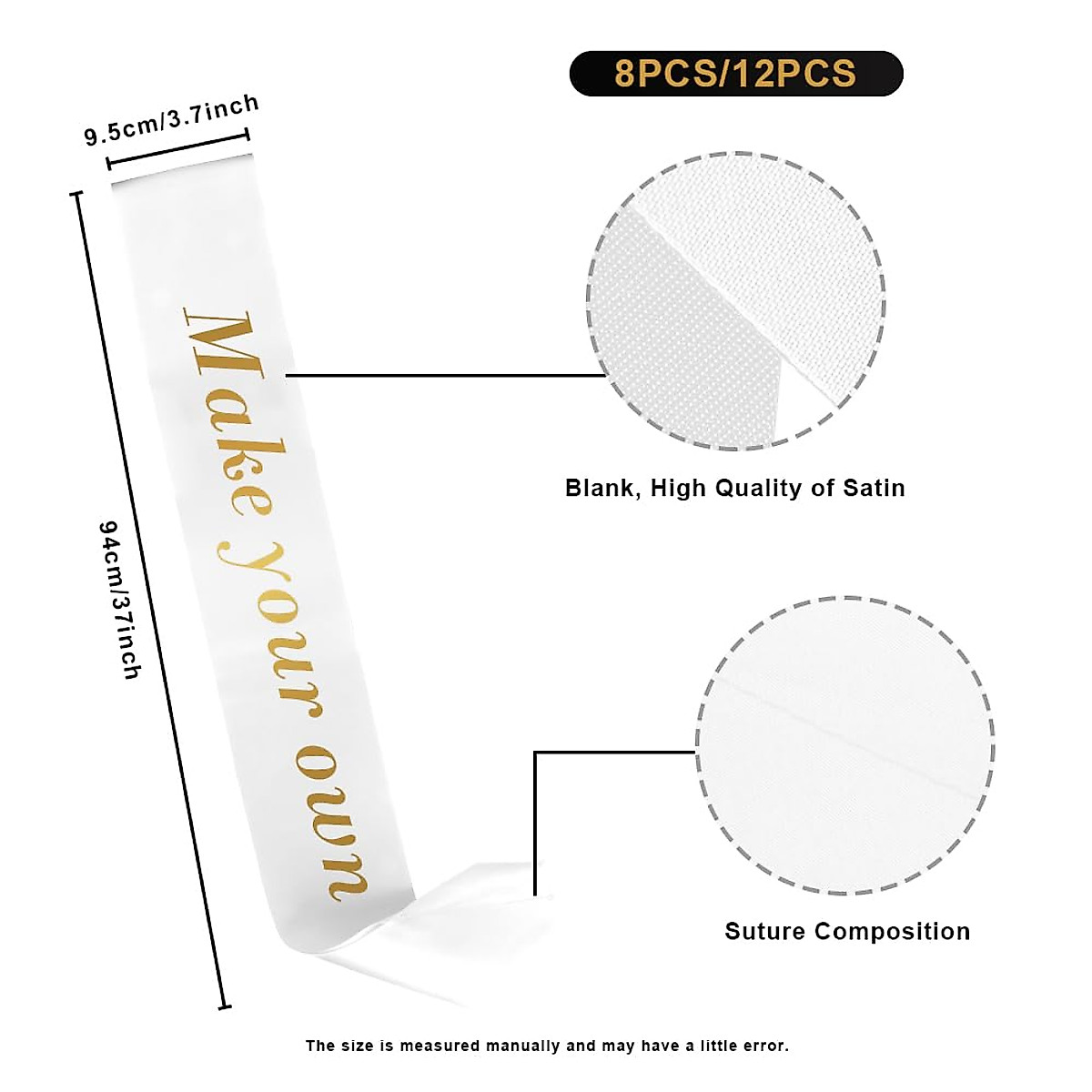 12pcs White Sash Blank Satin Sash Party Favors Graduation Birthday Sash Bride To Be Sash Bachelorette Sash Prom Queen Sash Homecoming Court Sashes President Sash Girl Scout Sash Wedding Decorations