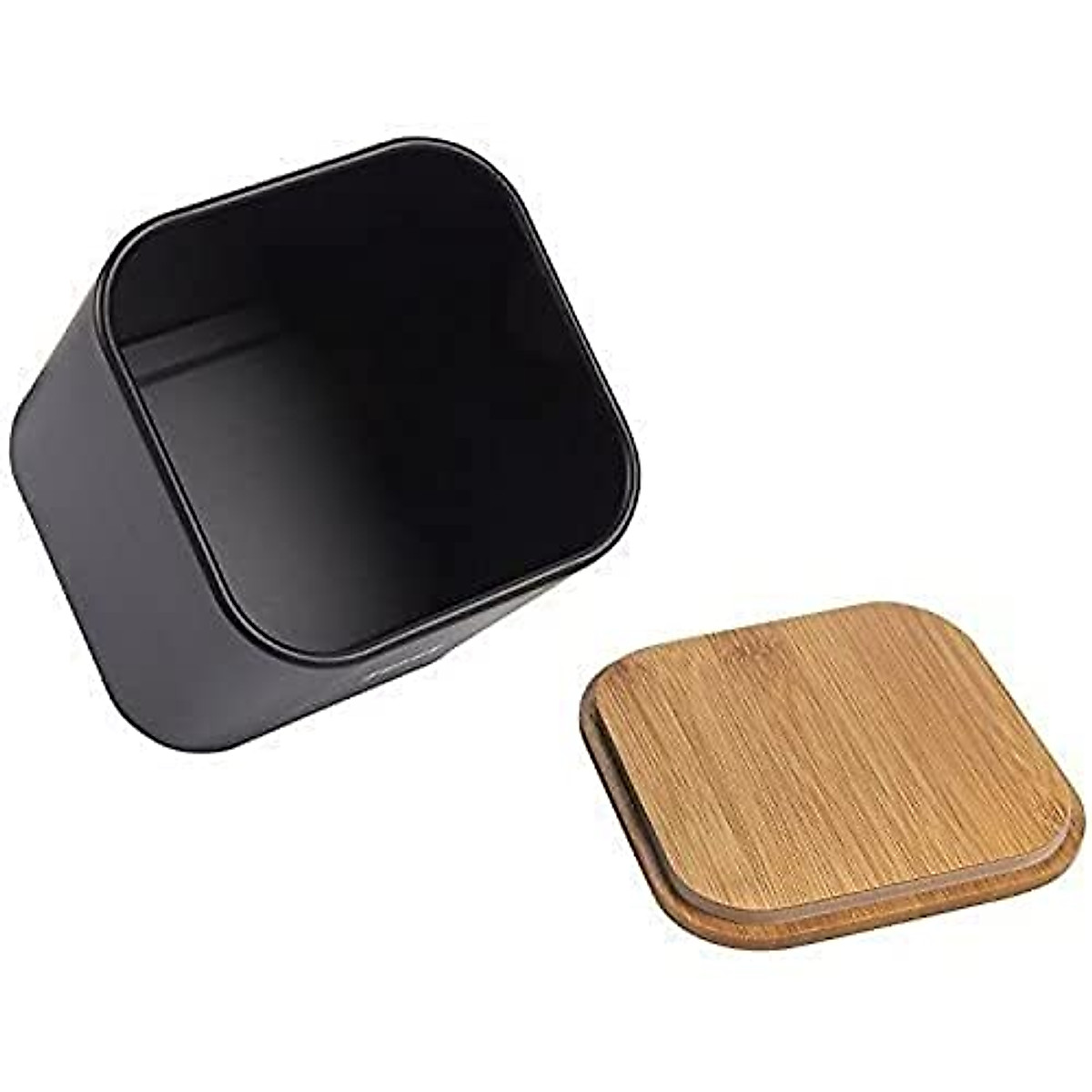 Juvale 3-Piece Set Sugar Tea Coffee Kitchen Canister Set, Black Stainless Steel Containers with Bamboo Lids (48 oz)