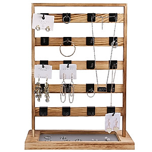 BEROSS Wooden Jewelry Display Stand with 20 Hooks Earring Card Display Rack for Selling Five-Tier Jewelry Organizer for Earring Cards, Necklaces, Bracelets