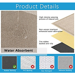 GOYLSER Boho Kitchen Rugs and Mats Non Skid Washable, Braid Jute Kitchen Floor Rug in Front of Sink, 60"x26" Rubber Backed Large Farmhouse Absorbent Kitchen Cushioned Standing Mat Beige