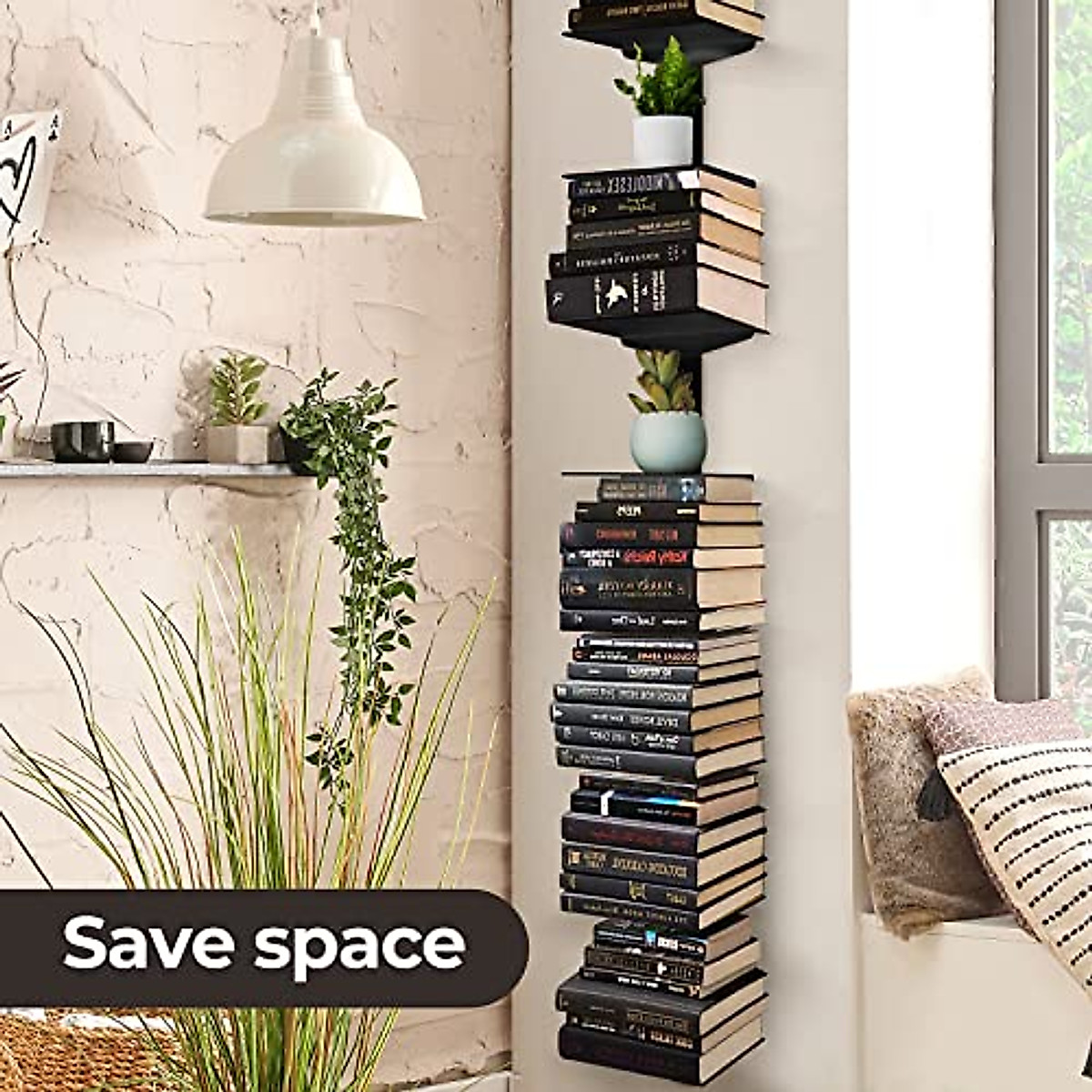 ART-GIFTREE Invisible Floating Book Shelves for Wall, Iron Floating Bookshelf Wall Mounted, Heavy-Duty Book Organizers for Home Bedroom Living Room Office, 2 Pack Black