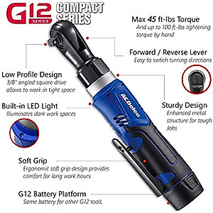 ACDelco ARW1209-K14 G12 Series 12V Li-ion Cordless 3/8” Rachet Wrench & Impact Wrench Combo Tool Kit,Blue/Red