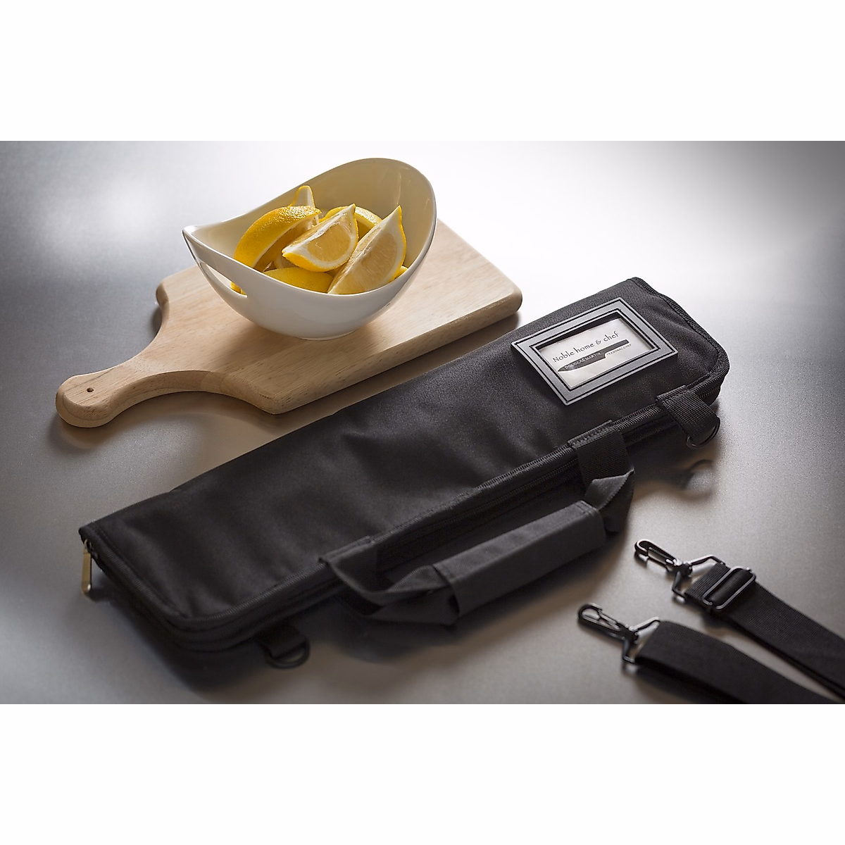 Chef Knife Roll Bag (6 slots) is Padded and Holds 5 Knives PLUS a Protected Pouch for Your Knife Steel! Our Durable Knife Carrier Includes Shoulder Strap, Handle, and Business Card Holder. (Bag Only)