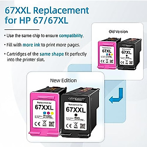 67XXL Replacement for HP Ink 67/67XL Ink Cartridges Black/Color Combo Pack Compatible for Deskjet 2755e 2700 4155e 4100 2700e for Envy 6055e 6000 6455e 6400 Series Printer