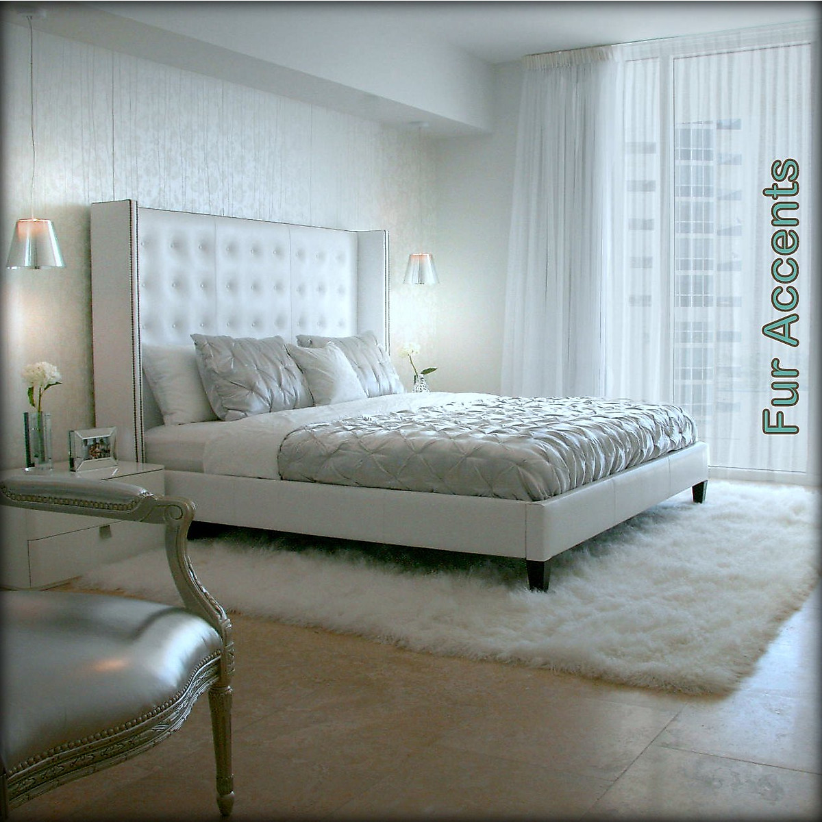 Large White Faux Sheepskin Area Rug - Rectangle - Shag - Luxury Faux Fur - Ultra Suede Backing - Fur Accents Original Design (10'x12')