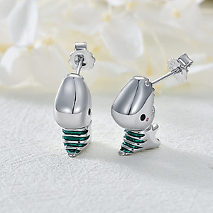 LELOUCHY 3D Dinosaur Studs Earring 925 Sterling Silver Cute Bite Ear Animal Studs Creatives Dinosaur Gifts for Women