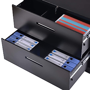 File Cabinet,Home Office Lockable Heavy Duty Metal Lateral File Cabinet with 2 Drawers, Black