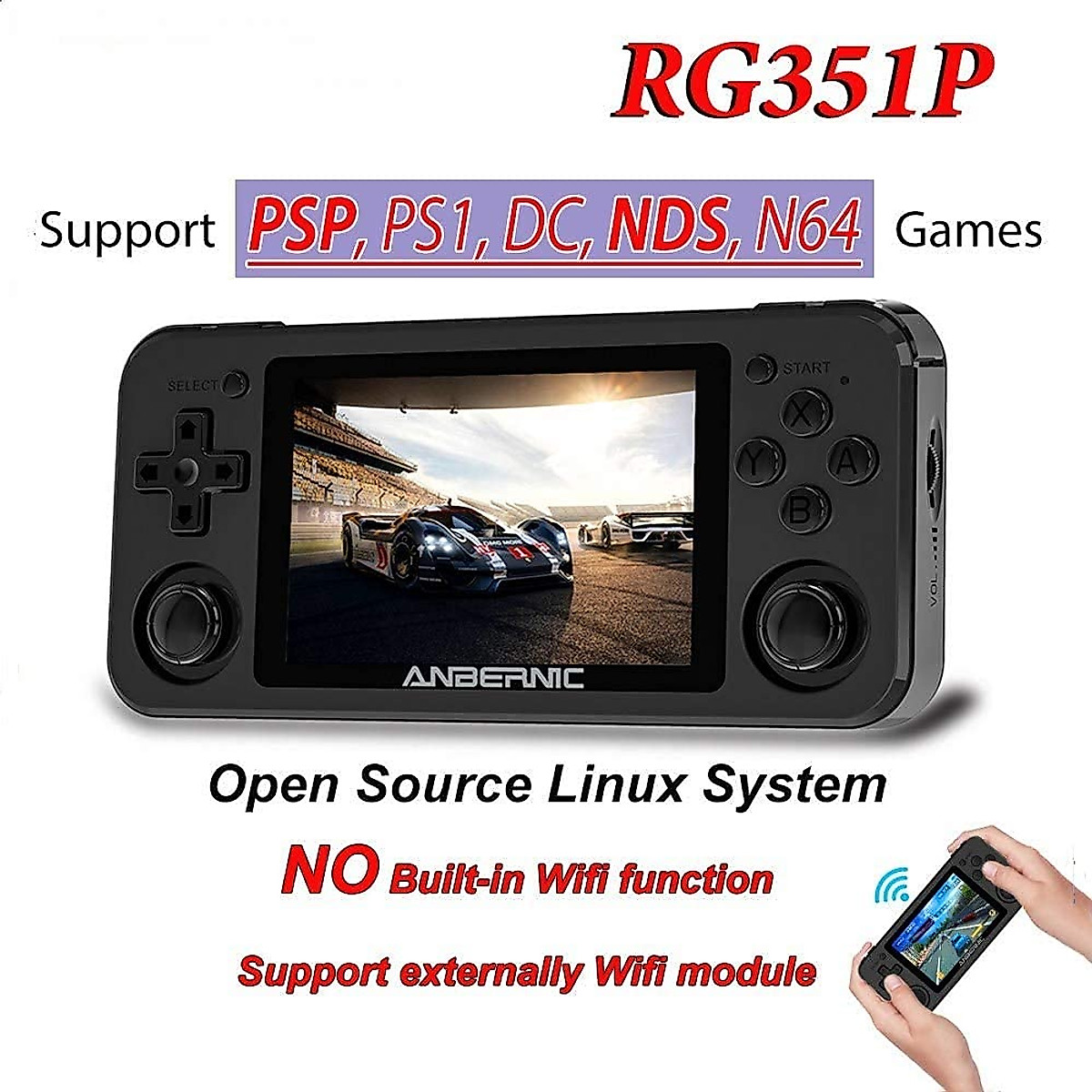 ANBERNIC RG351P Handheld Game Console with 64G TF Card 2500 Classic Games 3.5 Inch IPS Screen 3500mAh Battery, Video Games Player with Open Source System RK3326 Chip Quad-core (RG351P Black)
