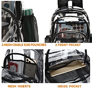 KUI WAN Clear Backpack Heavy Duty,Large Clear Bag PVC Transparent Bag for Stadium,School,Black