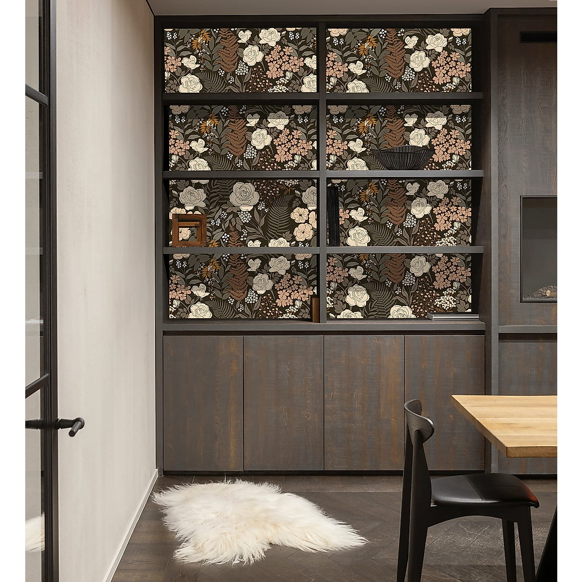 HAOKHOME Peel and Stick Wallpaper Floral Vintage Removable Rose Leaf Black/Brown/Beige Stick on Mural 17.7in x 6.6ft