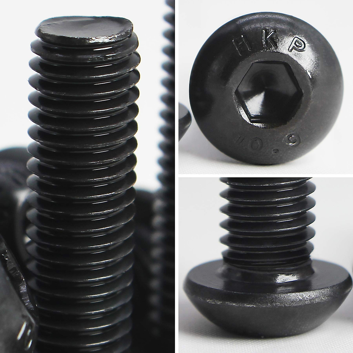 M8 x 75mm Button Head Socket Cap Screws Bolts, 10.9 Grade Alloy Steel, Black Oxide Finish, Metric Allen Hex Drive, Fully Threaded, 10PCS