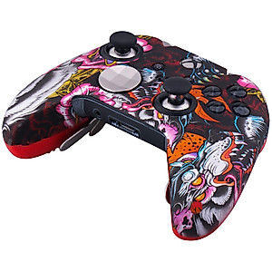 9CDeer 1 x Protective Customize Transfer Print Silicone Cover Skin Loong Red + 6 Thumb Grips Analog Caps for Xbox Elite Wireless Controller Compatible with Official Stereo Headset Adapter