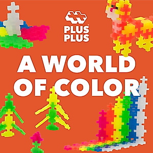 PLUS PLUS - Open Play Set - 600 Piece - Neon Color Mix, Construction Building Stem Toy, Interlocking Mini Puzzle Blocks for Kids