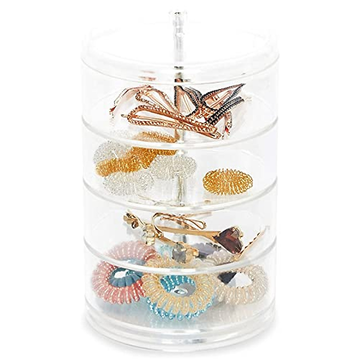 4-Tier Clear Plastic Jewelry Storage Box, Stackable Hair Accessories Organizer for Girl's Hair Ties, Clips, Bows (4.5 x 6.9 In)