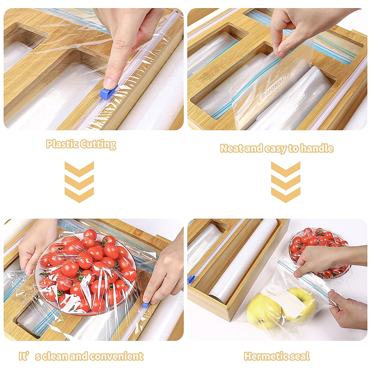 shuang qing Expandable Ziplock Bag Organizer, 6-in-1 Bamboo Food Storage Bag Organizer, for Kitchen Drawer 19.5" X 13.1" X 2.9"