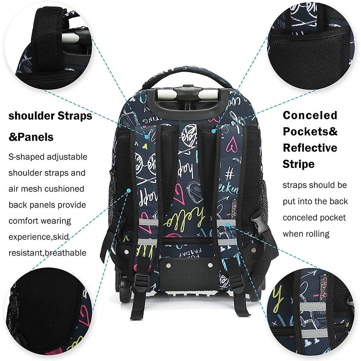 Tilami Rolling Backpack Laptop 18 inch with Lunch Bag, Weekend